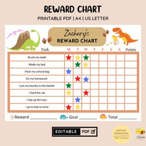 Editable Dinosaurs Chore Chart • Printable Kids Reward Chart ...
