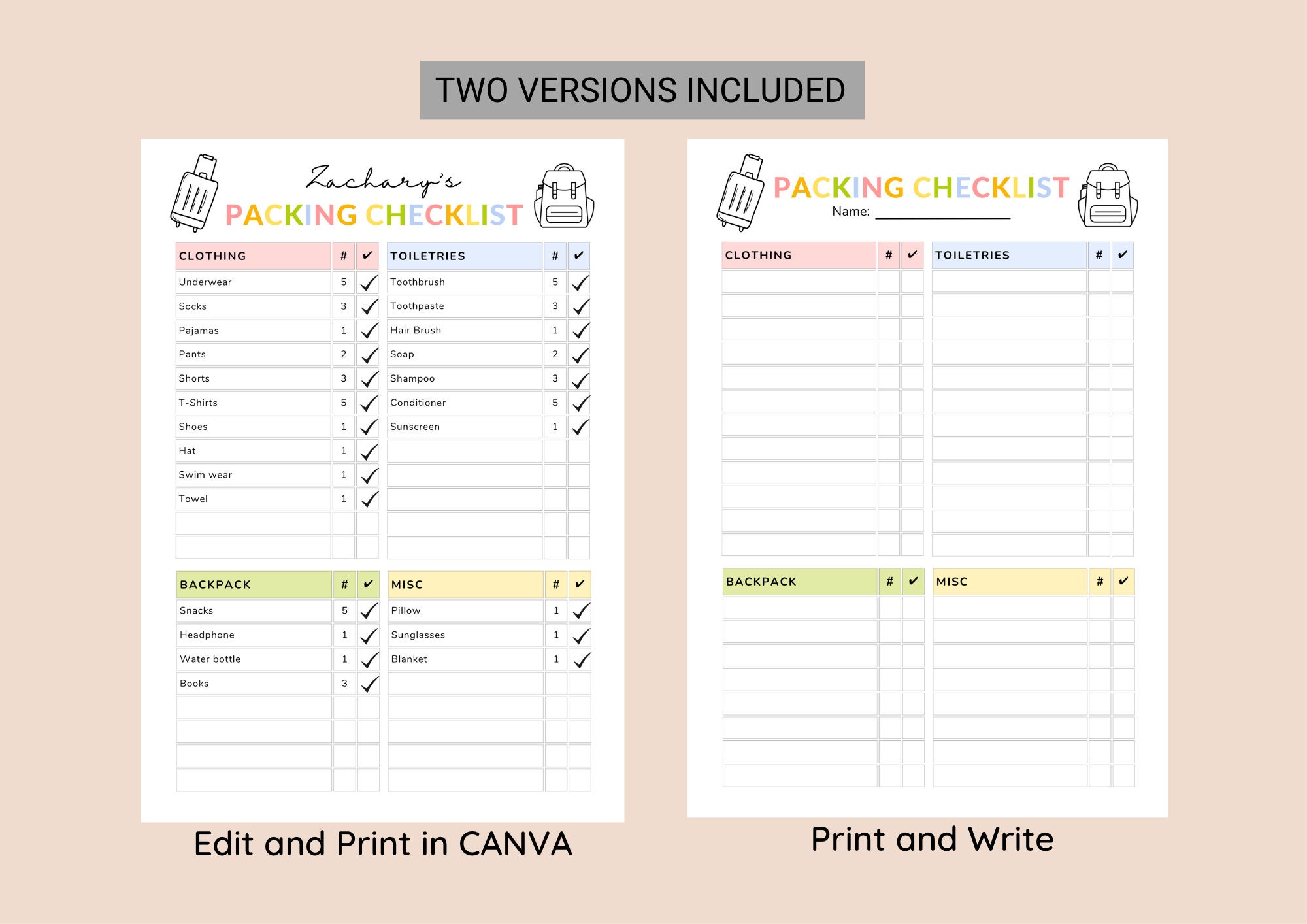 Editable Packing Checklist for Kids • Kids Packing List • Vacation ...