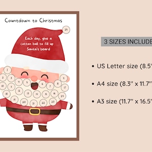 Printable Advent Calendar for Kids • Santa Cotton Ball Beard • Santa ...