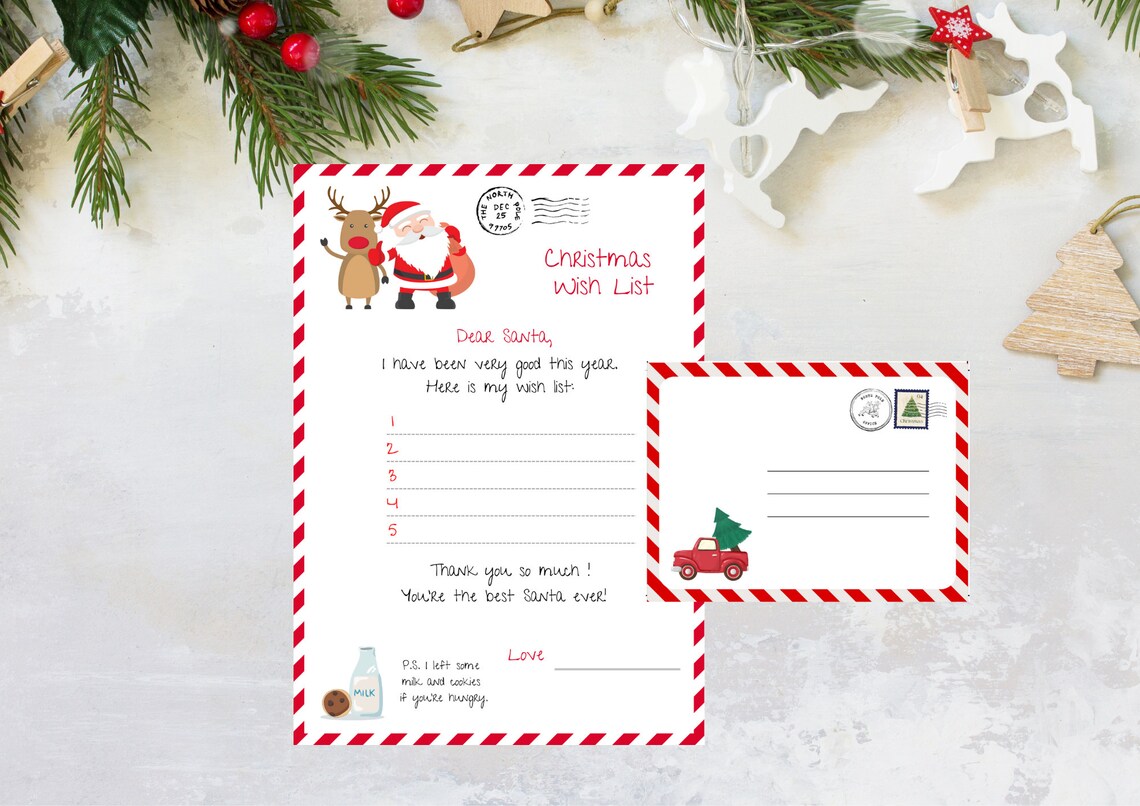 Printable Letter to Santa and Envelope • Santa Letter • Kids Christmas ...