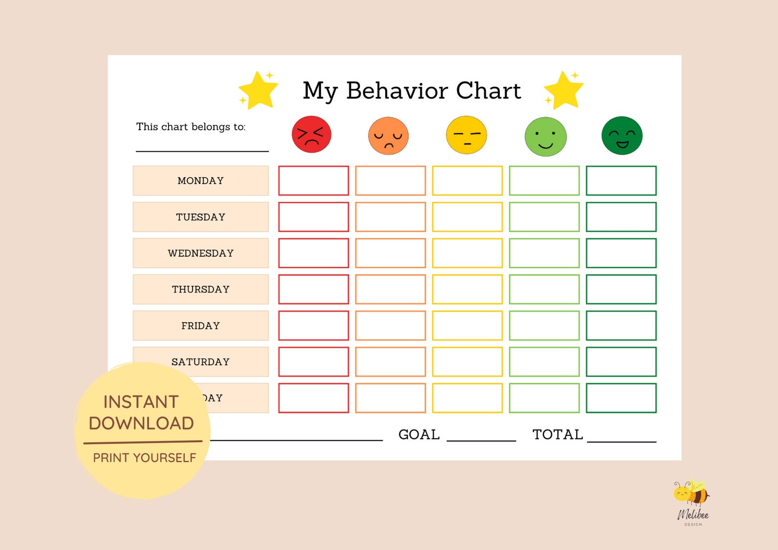 Printable Emotion Scale Behavior Chart • Points Reward Chart ...