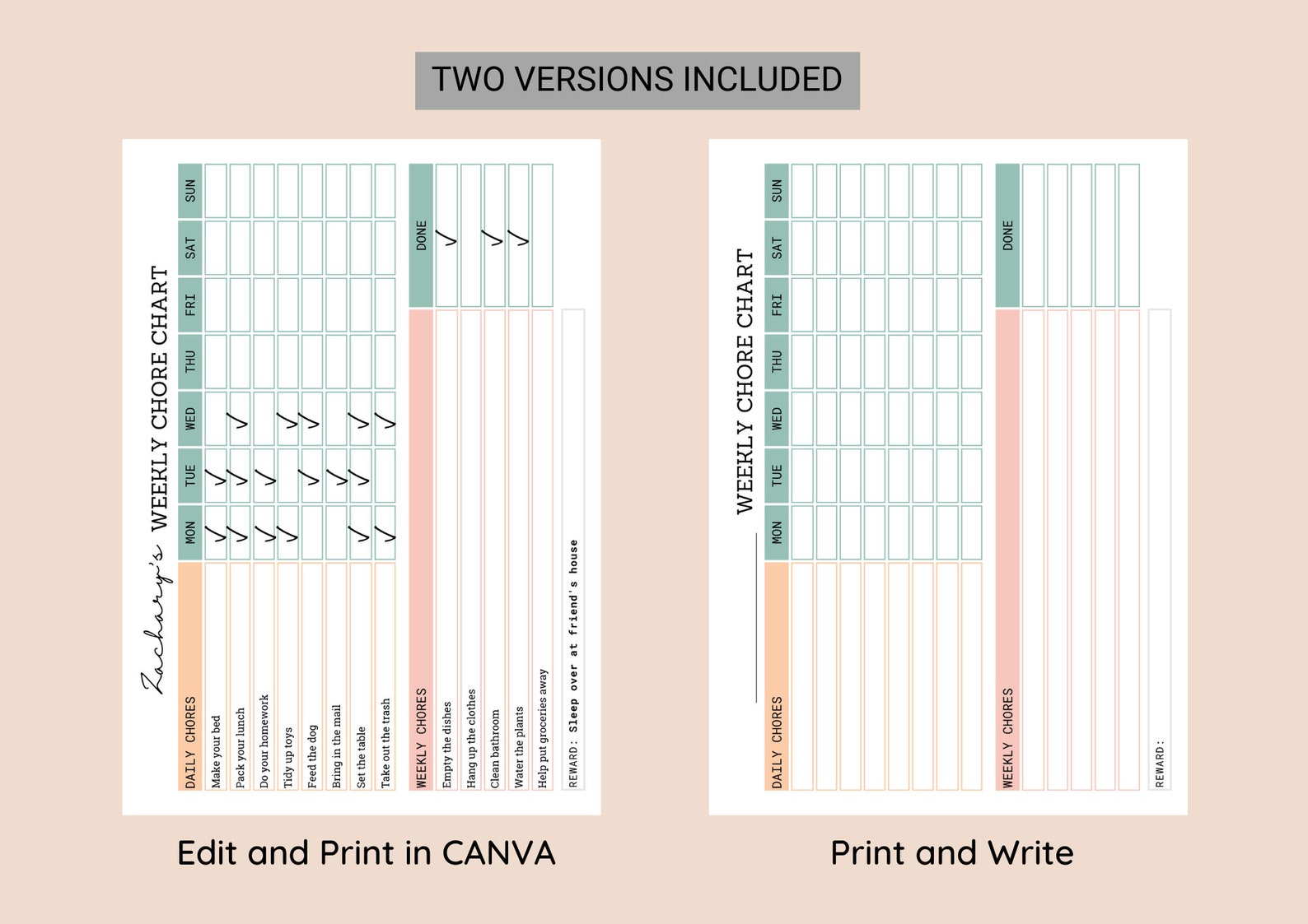 EDITABLE Daily Weekly Chore Chart • Printable Daily Weekly Schedule ...