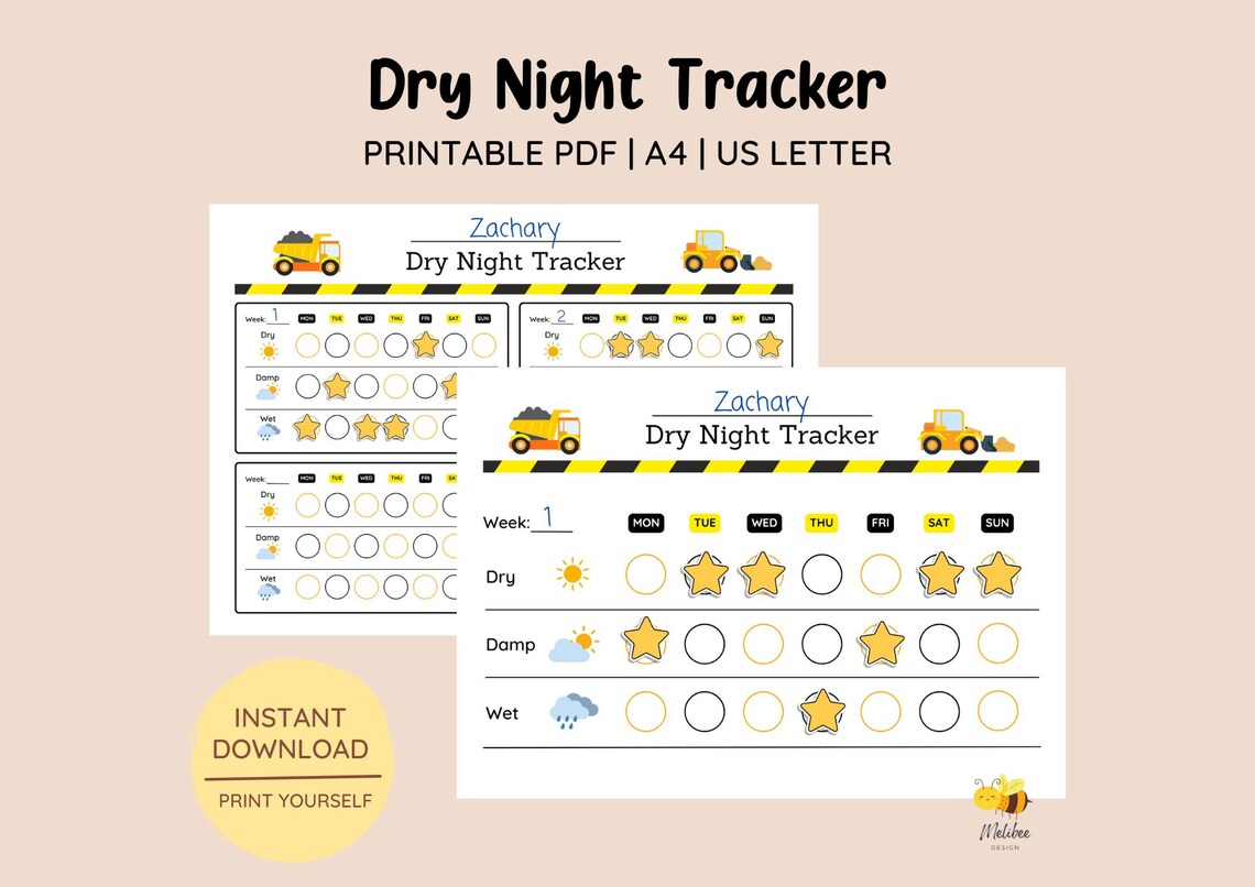 Printable Dry Night Bedwetting Chart • Dry Night Tracker • Toilet ...