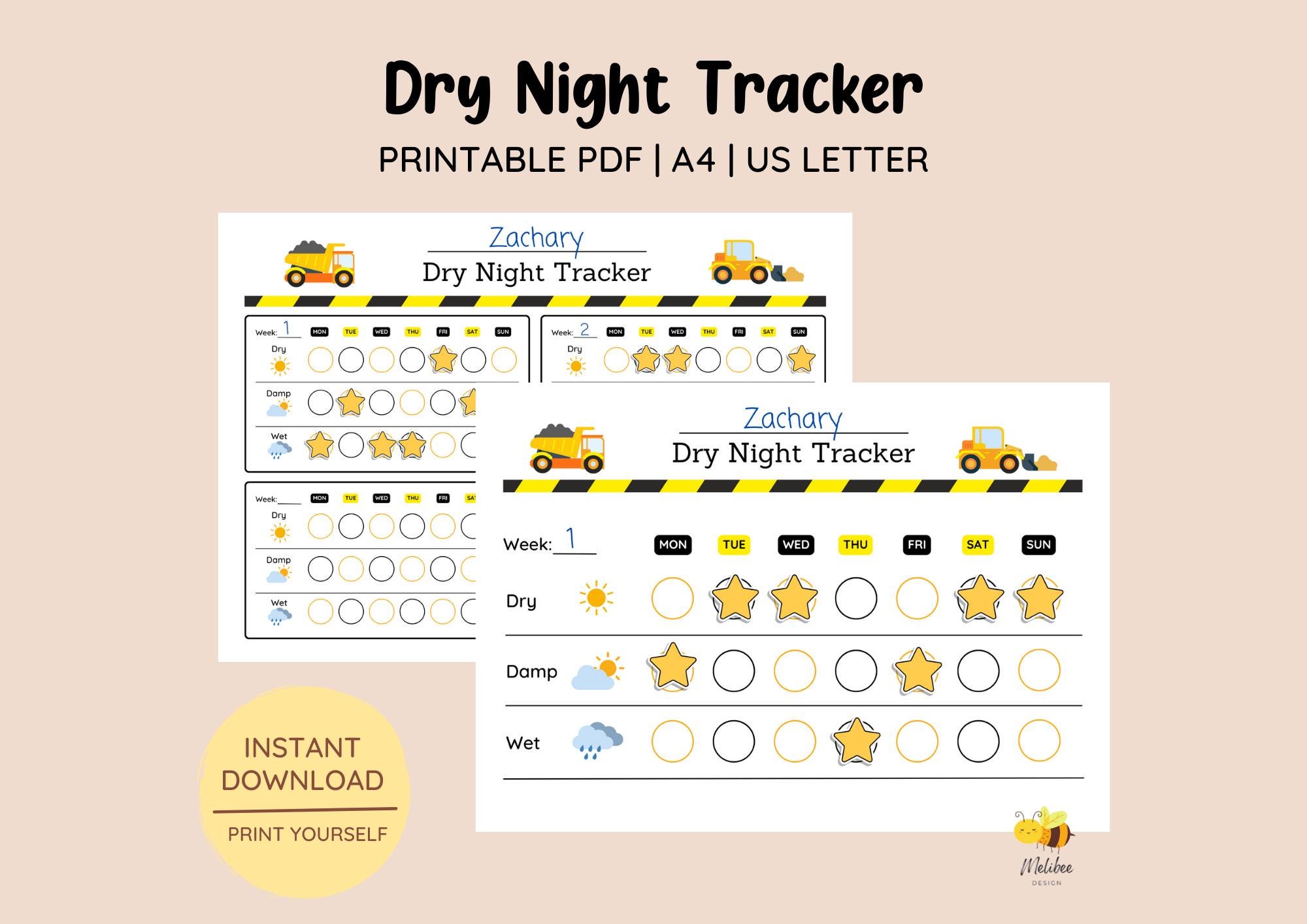 Printable Dry Night Bedwetting Chart • Dry Night Tracker • Toilet ...