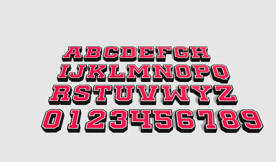 3D Printable Varsity Alphabet STL and OBJ Files | Bold Letters Numbers ...