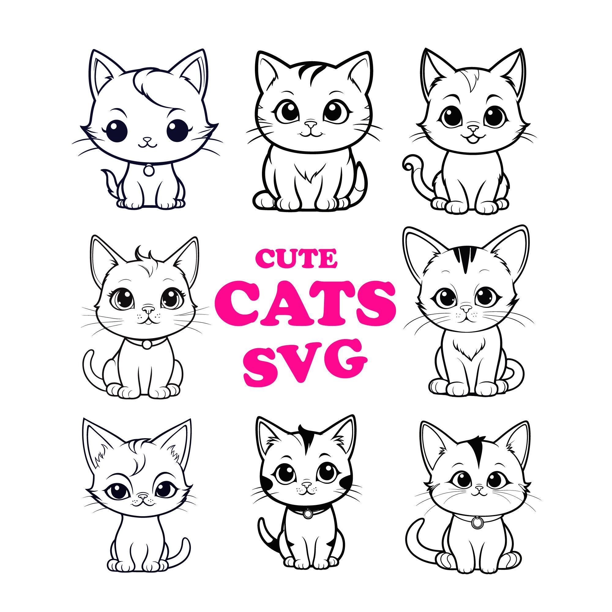 Cute Cats Svg Files, Png,pdf,ai,dxf Digital Cut Files - Etsy