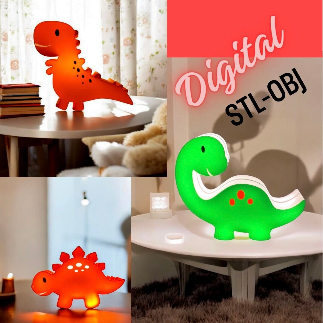Stegosaurus, Brachiosaurus and T-rex Desk Lamp STL and OBJ Files, Cute ...