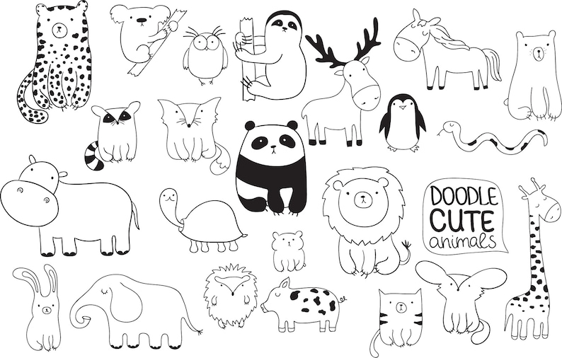 Doodle Cute Animals Cut File SVG - Etsy