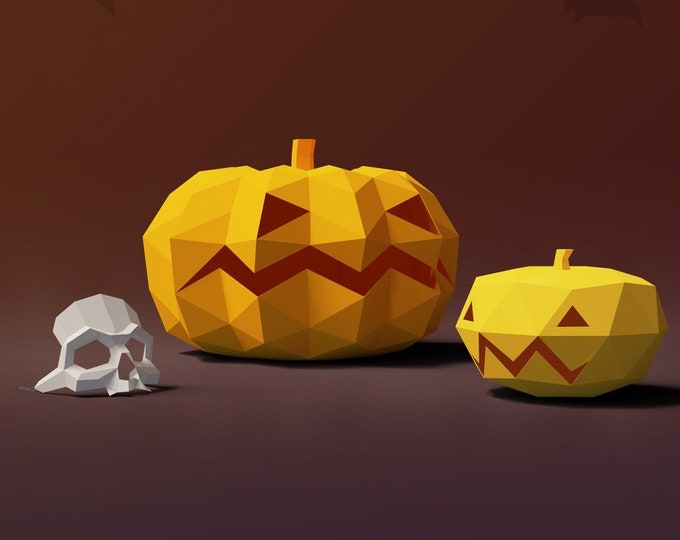 Papercraft 3D Halloween PUMPKINS Set Template Pattern Low Poly Pepakura ...
