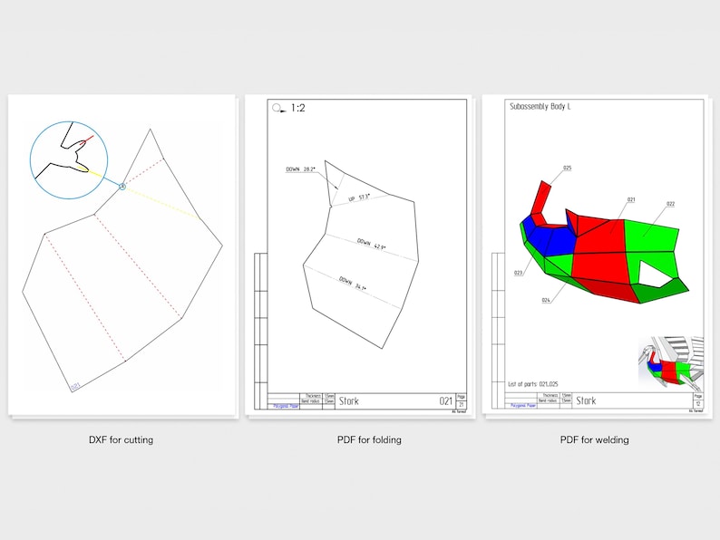 Stork: DIY Metal Sculpture. DXF Template for Laser Cutting and PDF File ...