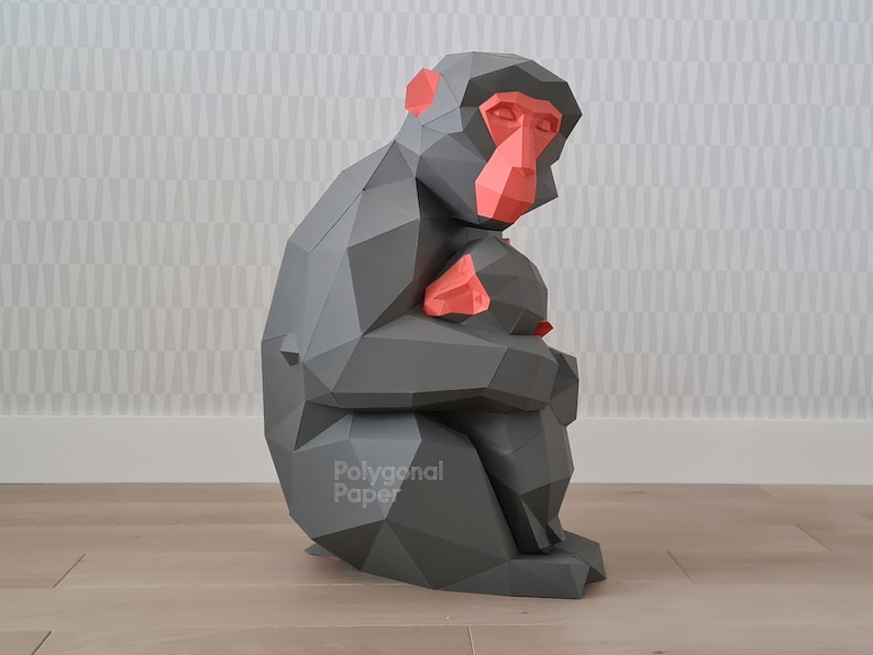 Hugging Japanese Monkeys: DIY Papercraft Sculpture. PDF Template ...
