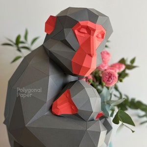 Hugging Japanese Monkeys: Digital Files for Papercraft. PDF Template, DXF Drawings. DIY 3d ...