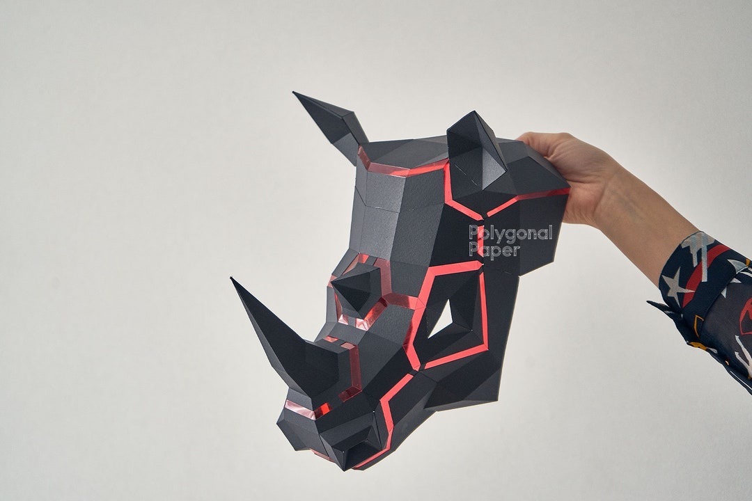 Rhino Mask: DIY Papercraft Model. Printable PDF Template, Drawings for ...