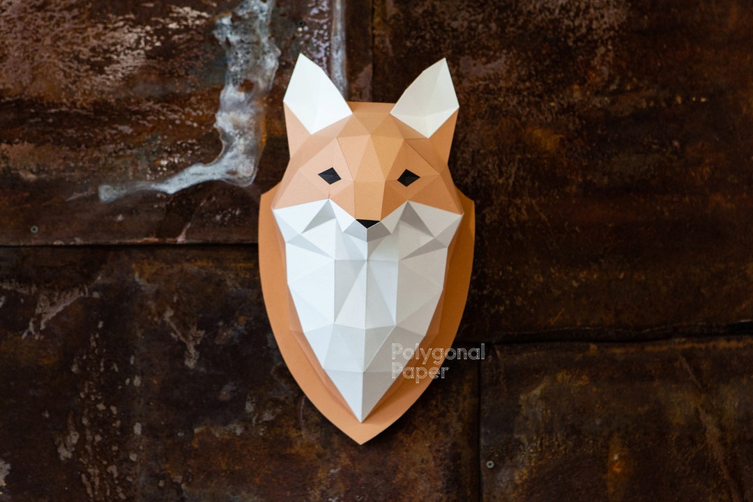 Fox Head: DIY Papercraft Wall Sculpture. Printable PDF Template, DXF ...