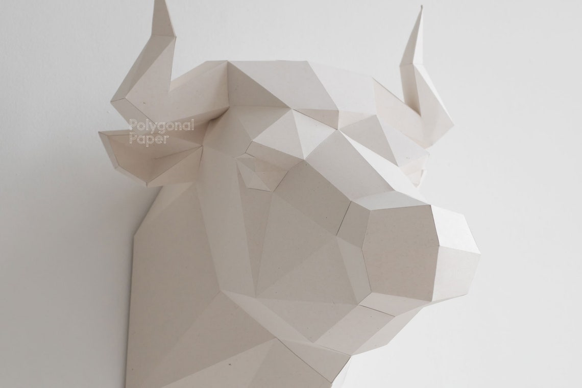 Bull Head: DIY Papercraft Wall Sculpture. Printable PDF Template, DXF ...
