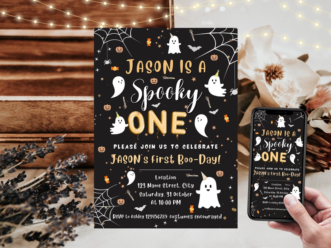 SPOOKY ONE Birthday Boy, Halloween First Birthday Invitation Template ...