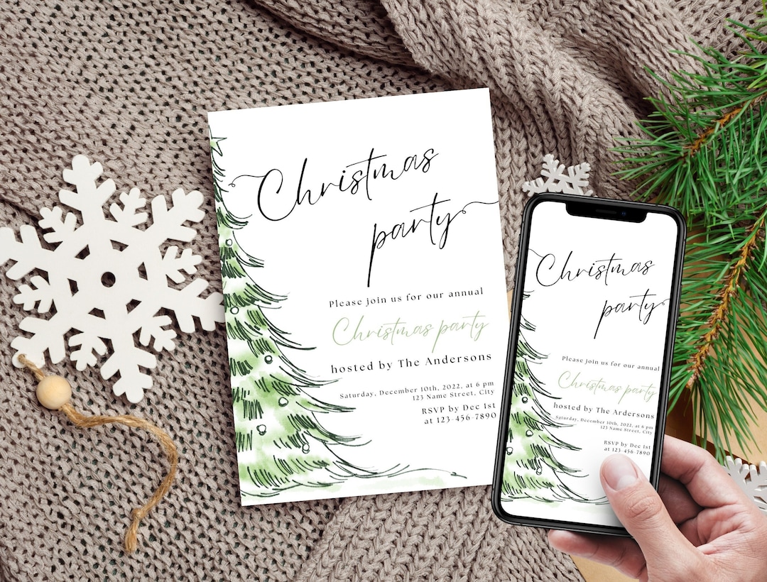 EDITABLE CHRISTMAS TREE Party Invitation Template, Printable Christmas ...