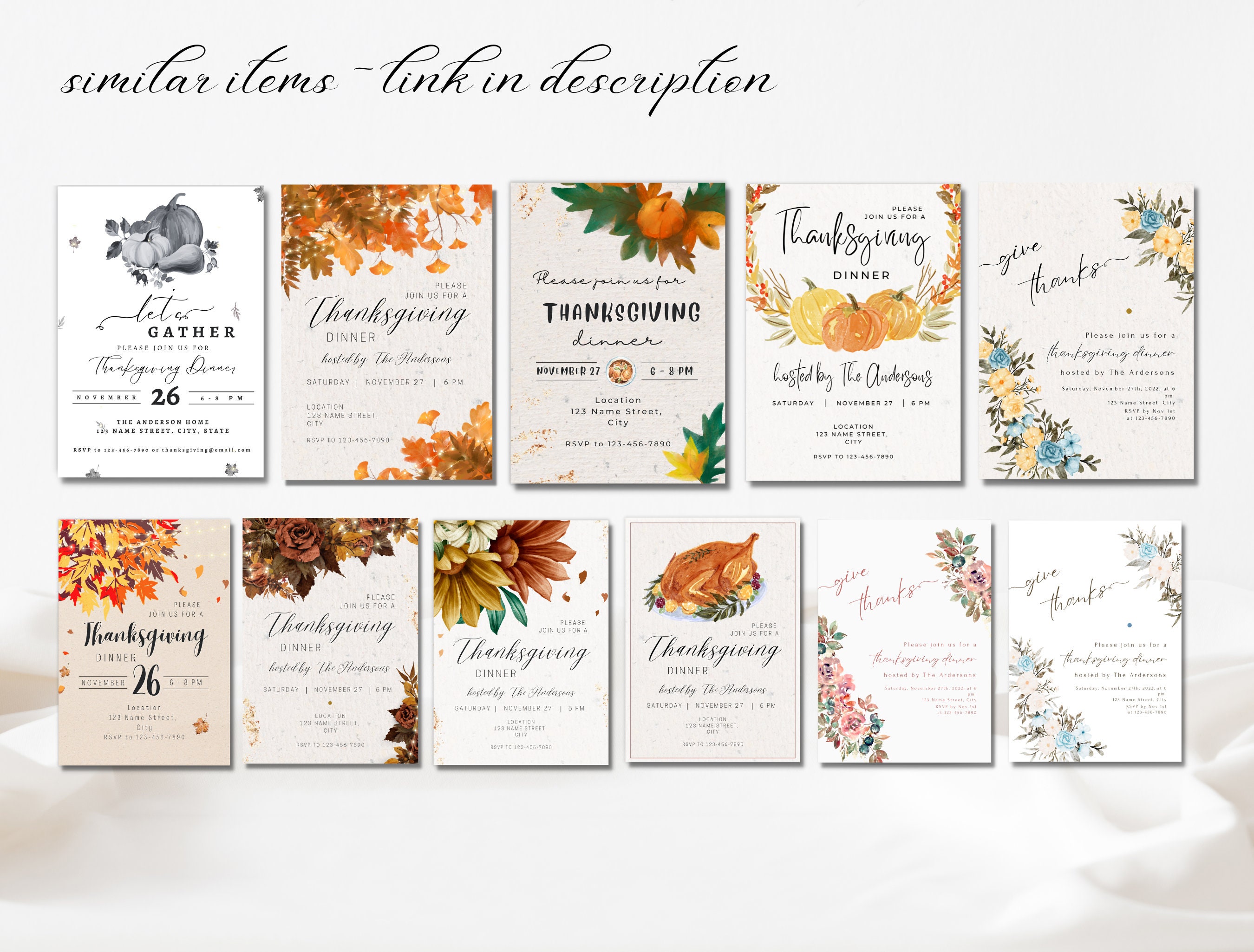 THANKSGIVING DINNER INVITATION Template, Editable Thanksgiving ...