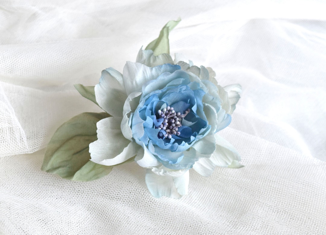 Blue Silk Flower Brooch: Handmade Elegant Jacket Pin - Etsy