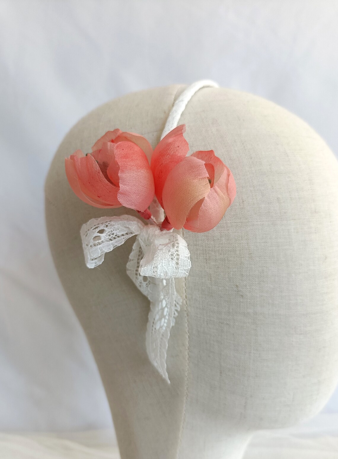 Coral Silk Flower Headpiece – Bridal Fascinator With Lace – Wedding ...