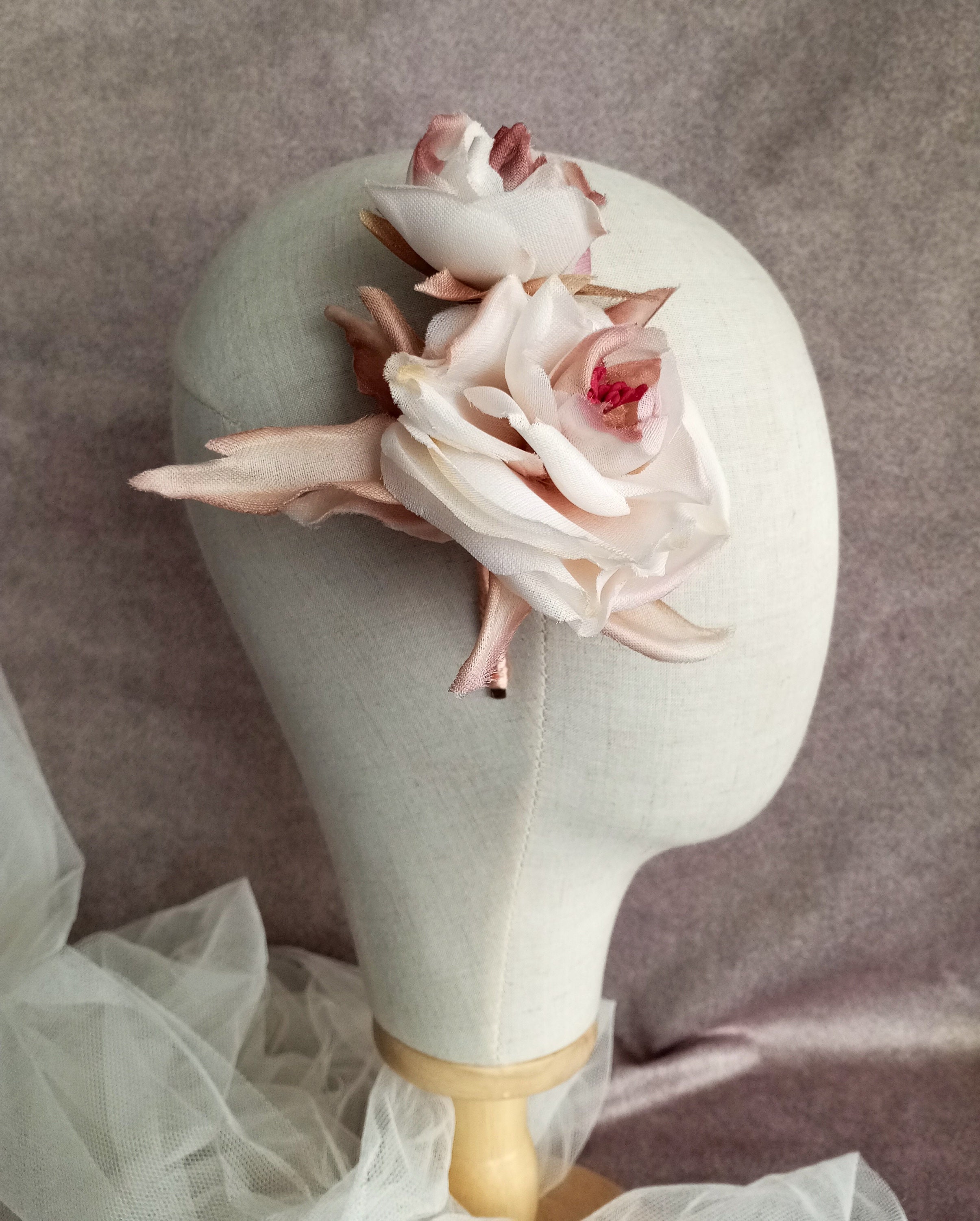 Elegant White Roses Fascinator Headpiece for Wedding Guest Flower Hair ...