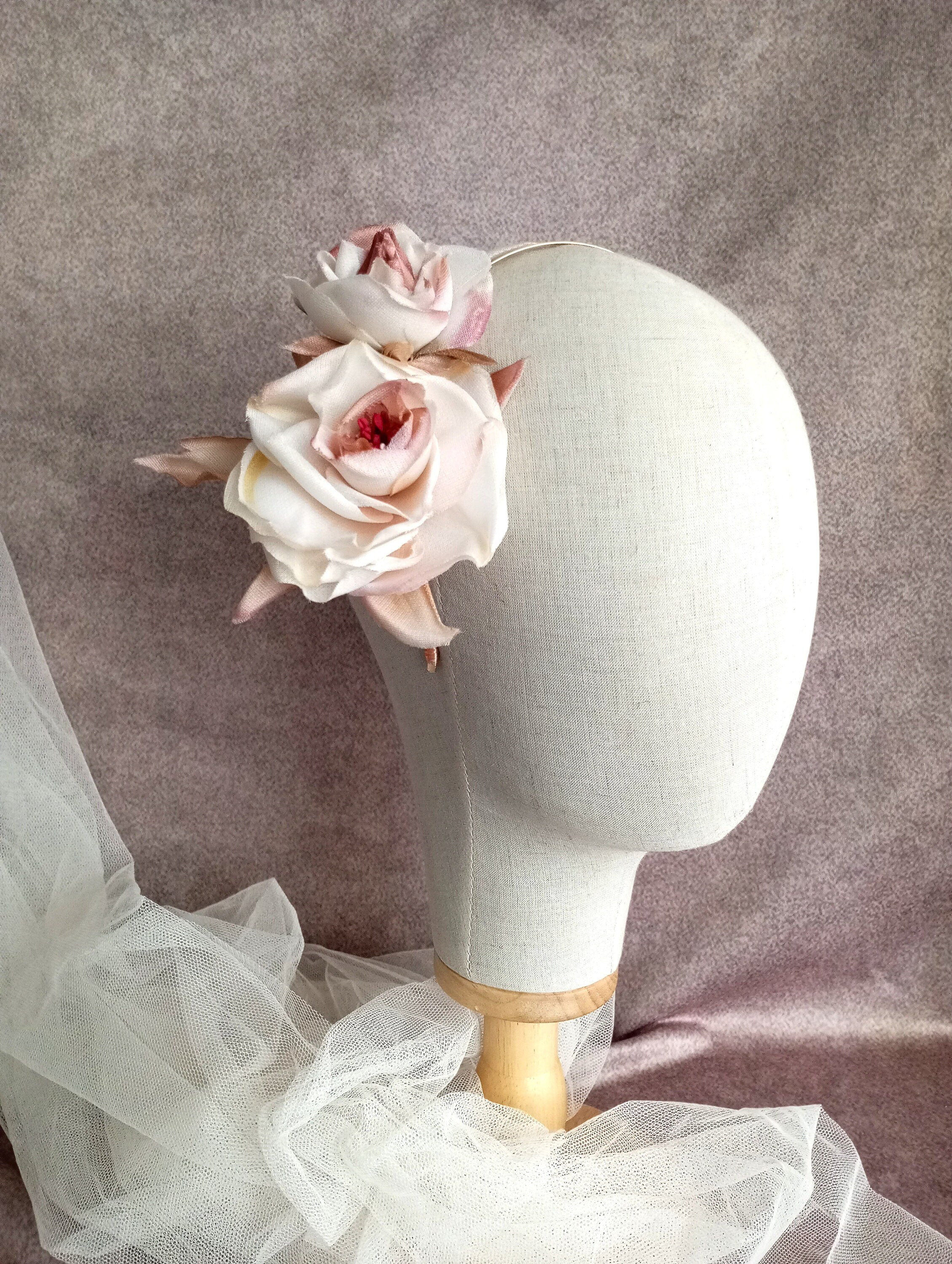 Elegant White Roses Fascinator Headpiece for Wedding Guest Flower Hair ...