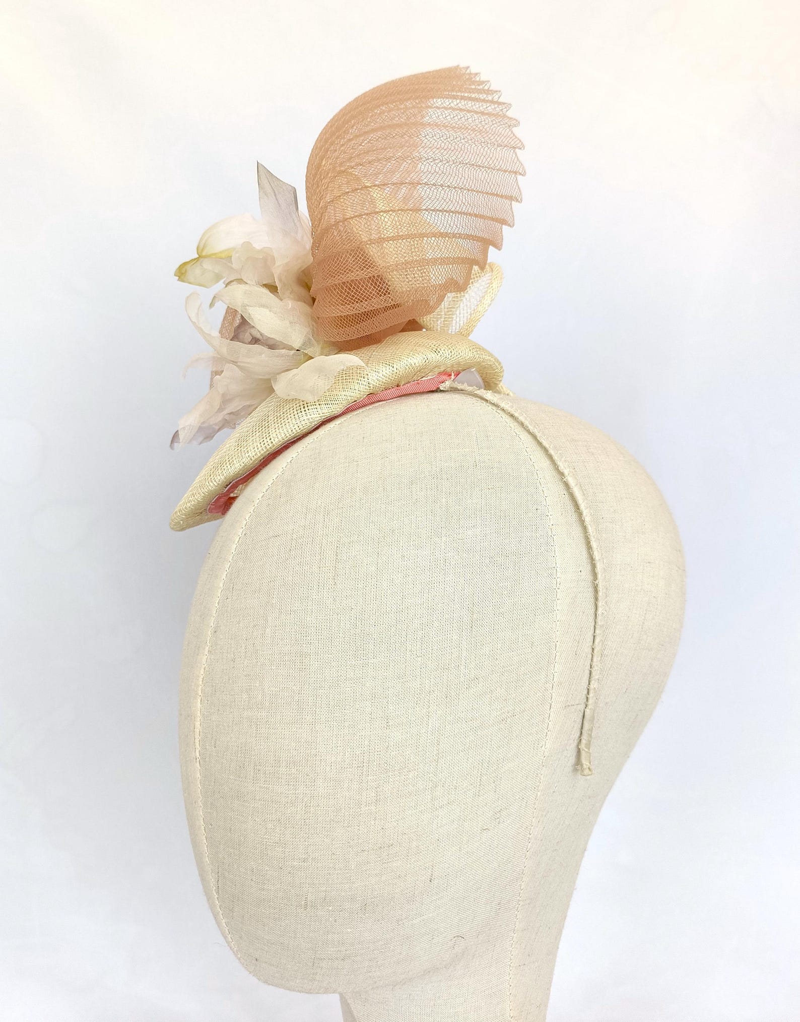 Sinamay Fascinator With Silk Flower: Beige Bronze Wedding Headpiece - Etsy