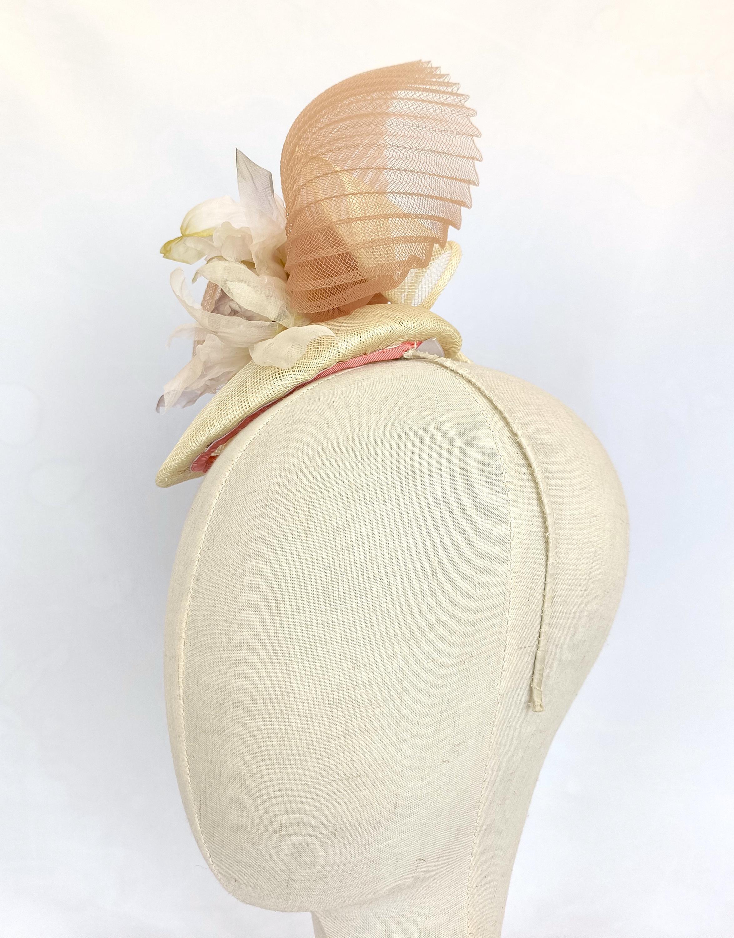Sinamay Fascinator With Silk Flower: Beige Bronze Wedding Headpiece - Etsy