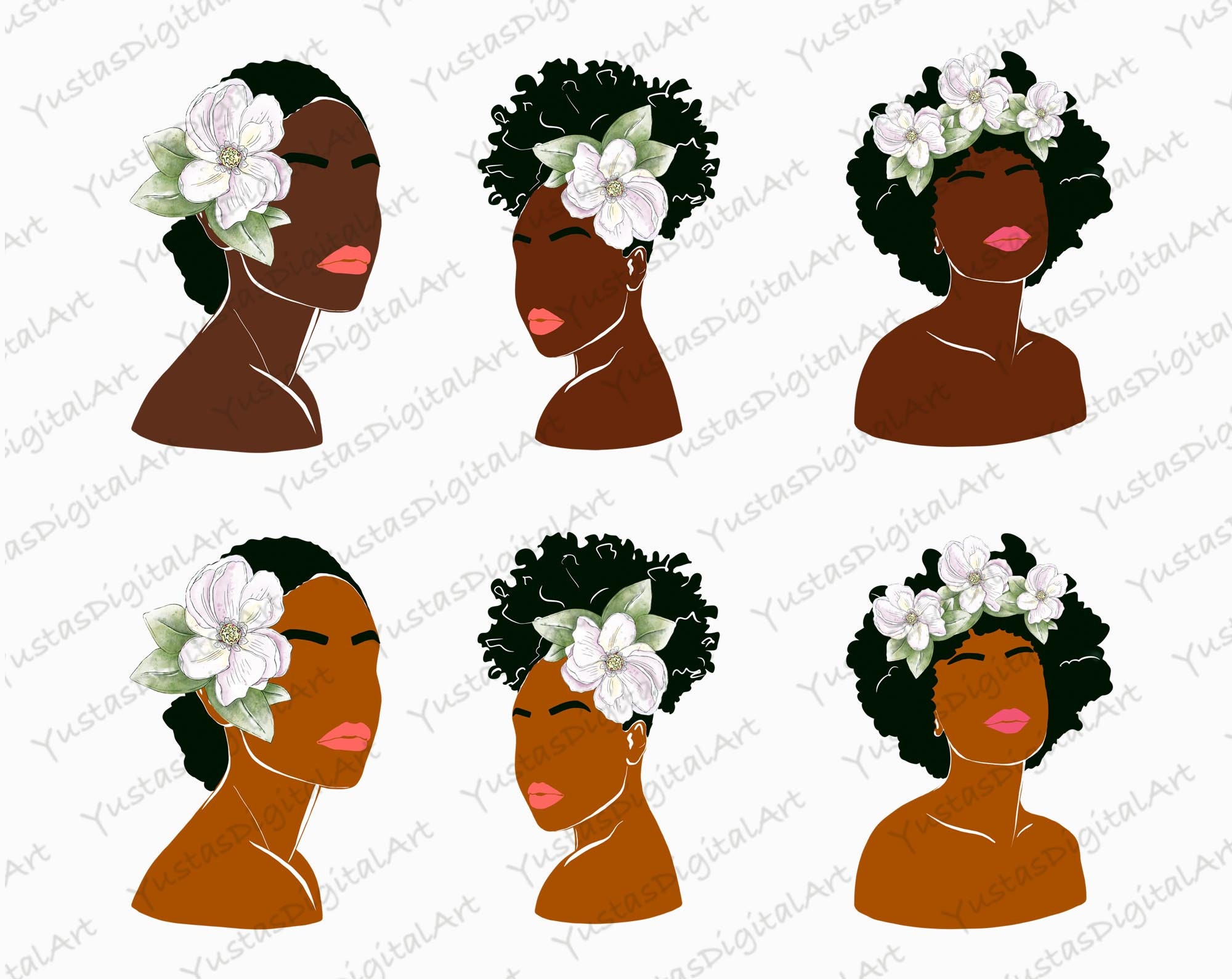 Afro Women Clipart, Beautiful Black Girl Clipart, Abstract Female PNG ...