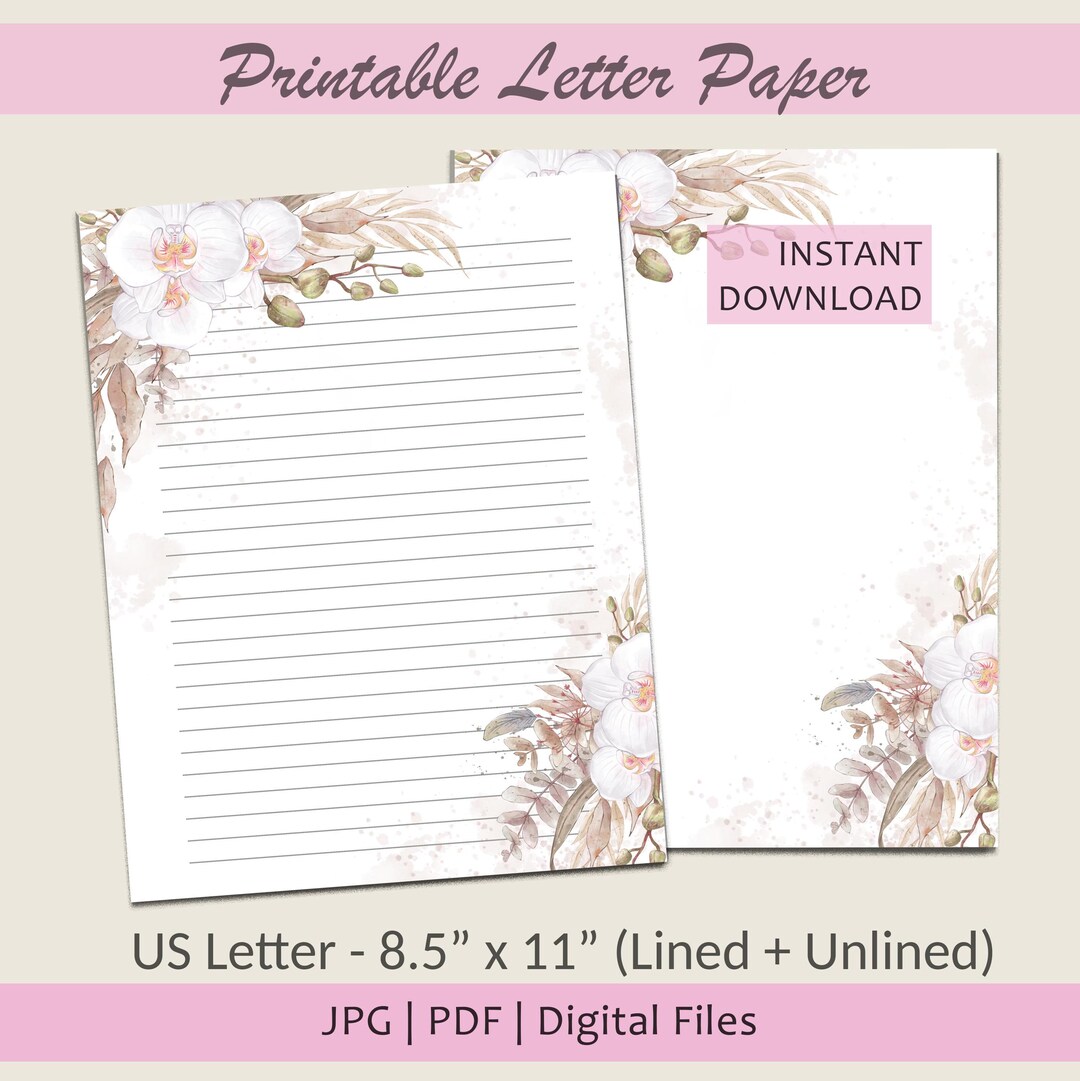 Floral Printable Stationery: Letter Writing Paper With Orchi,d ...
