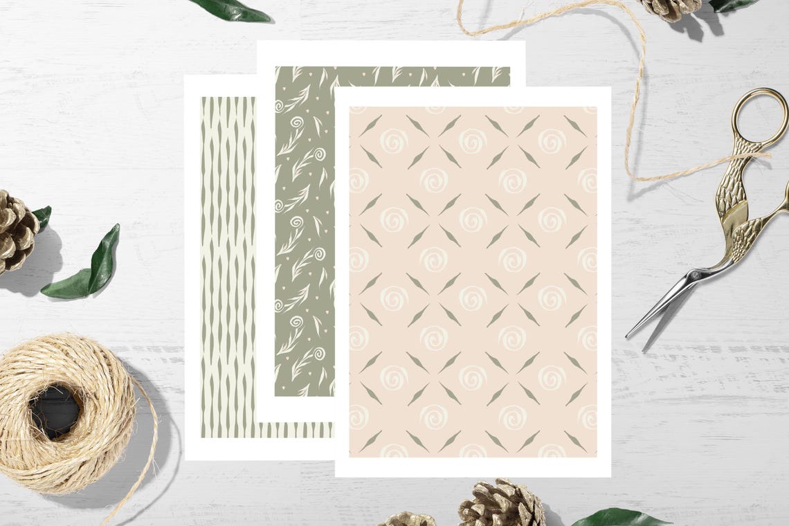 Boho Green Digital Paper: Floral Seamless Patterns , JPEG - Etsy