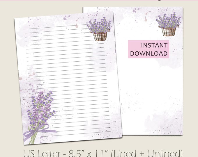 Printable Stationery Lined Paper, Letter Writing Paper With Lavender ...