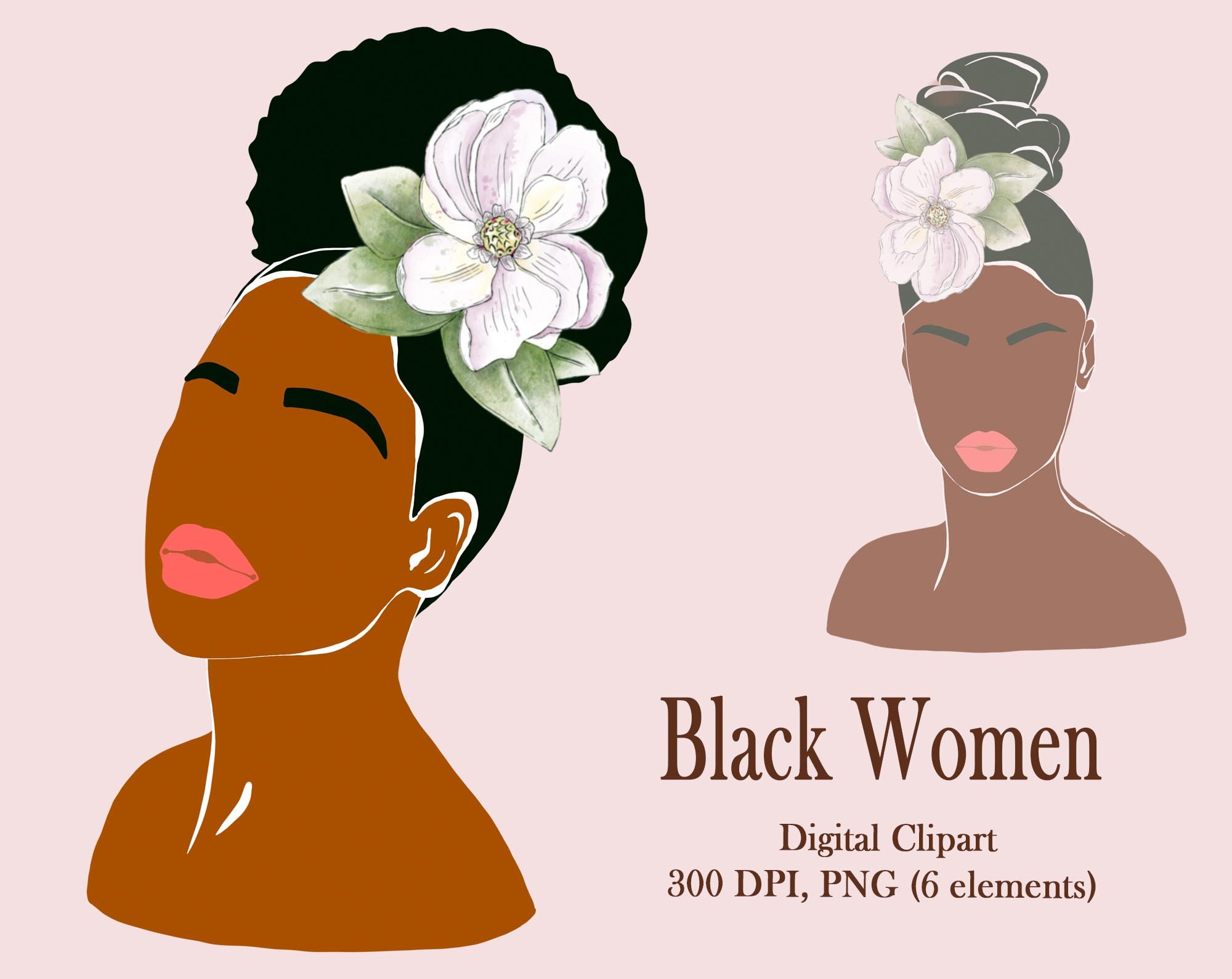 Afro Women Clipart, Beautiful Black Girl Clipart, Abstract Female PNG ...