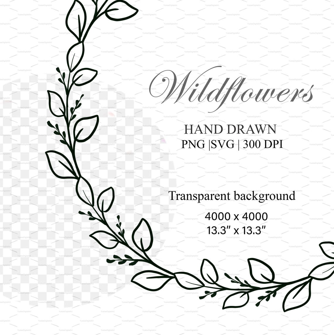 Wildflower Wreath SVG: Floral Frame PNG, Wedding Design, Digital ...
