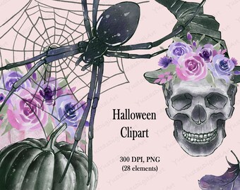 Pink and Black Halloween Clipart - Etsy