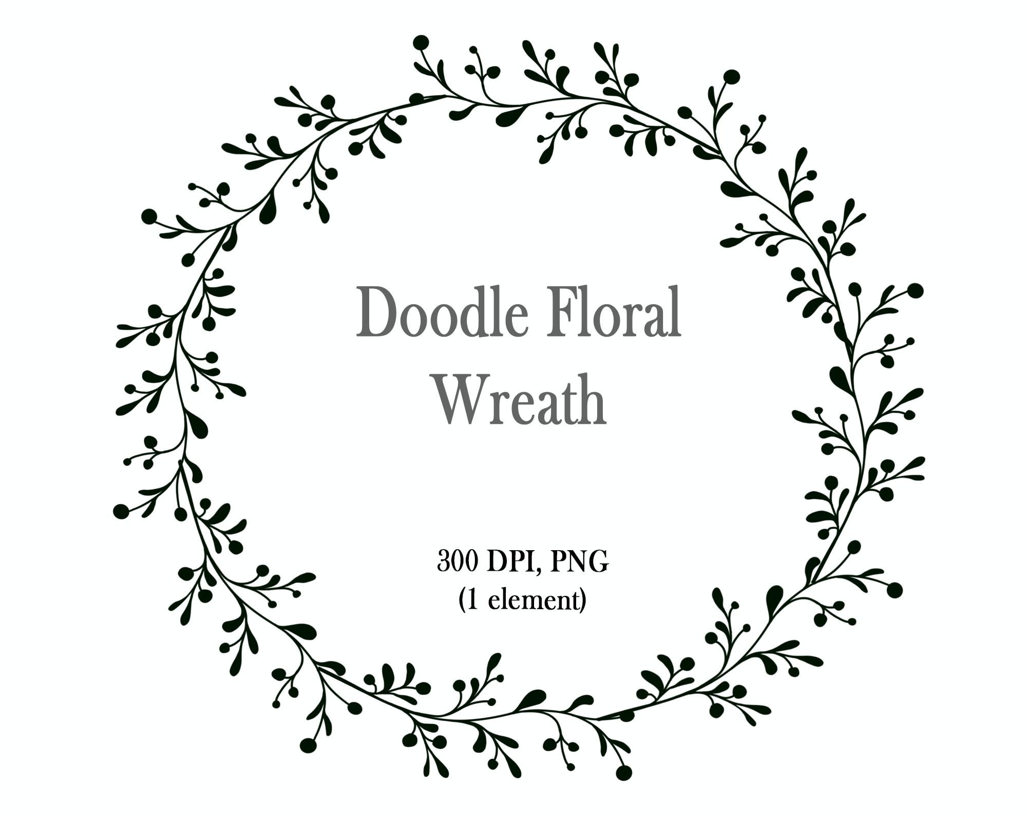 Doodle Floral Wreath PNG, Simple Floral Wreath, Doodle Wreath ...