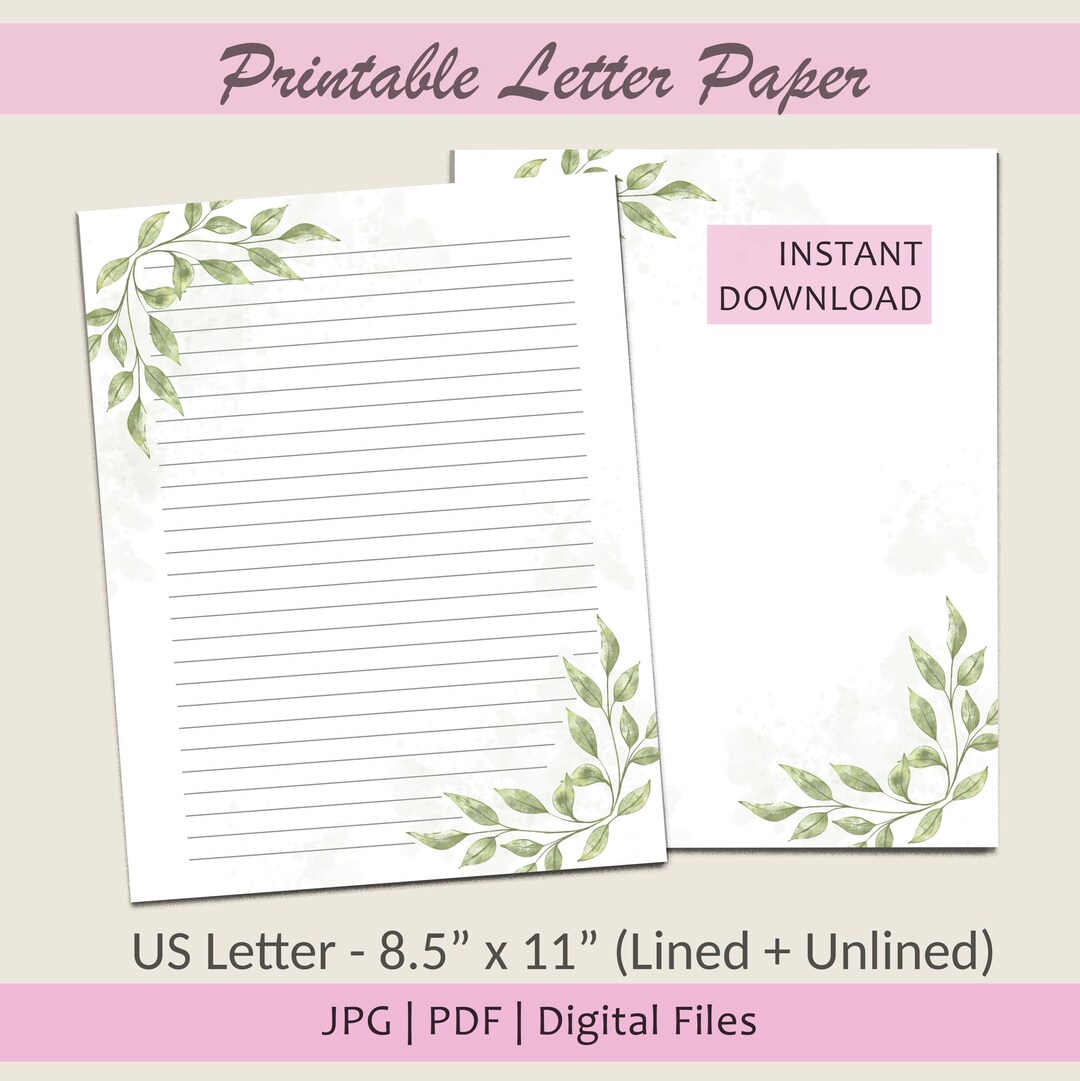 Floral Printable Stationery: Letter Writing Paper With Greenery Branch ...