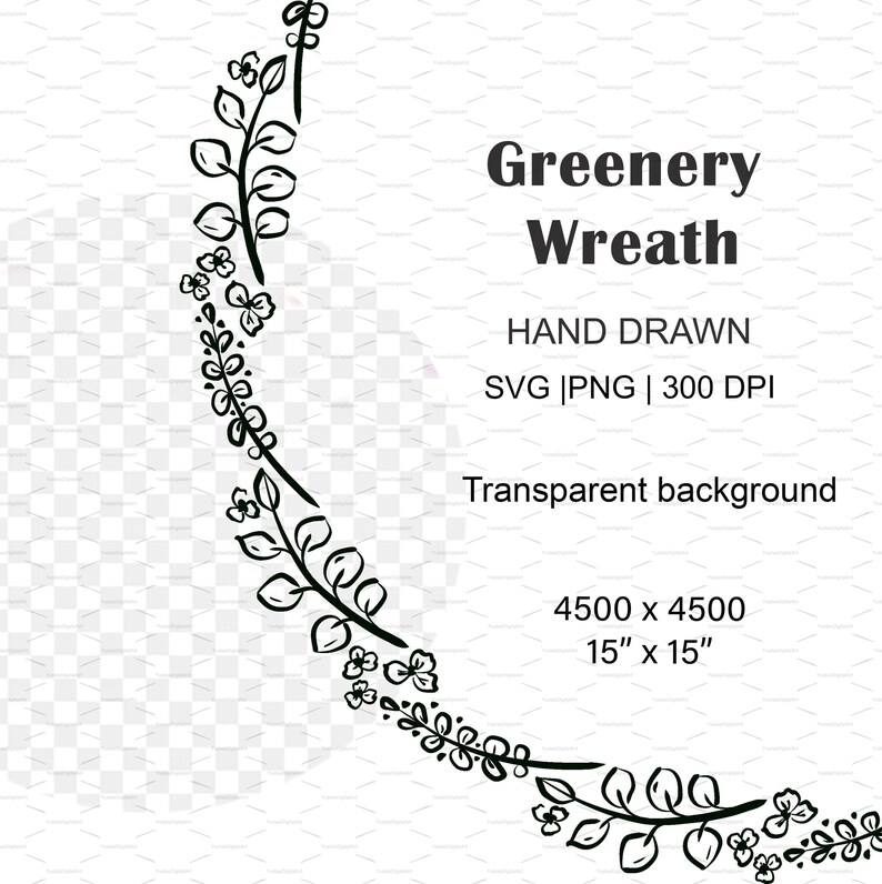 Greenery Wreath SVG: Simple Floral Frame PNG, Wedding Design, Digital ...