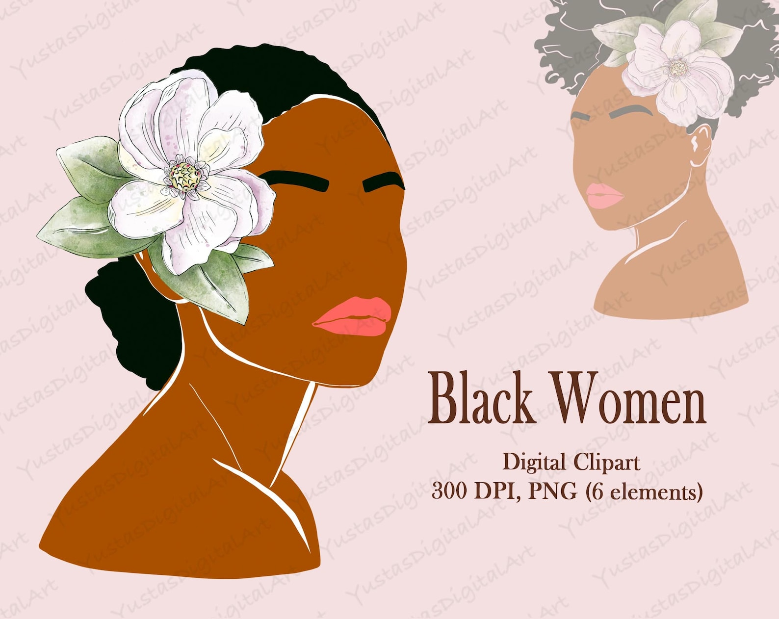 Afro Women Clipart, Beautiful Black Girl Clipart, Abstract Female PNG ...
