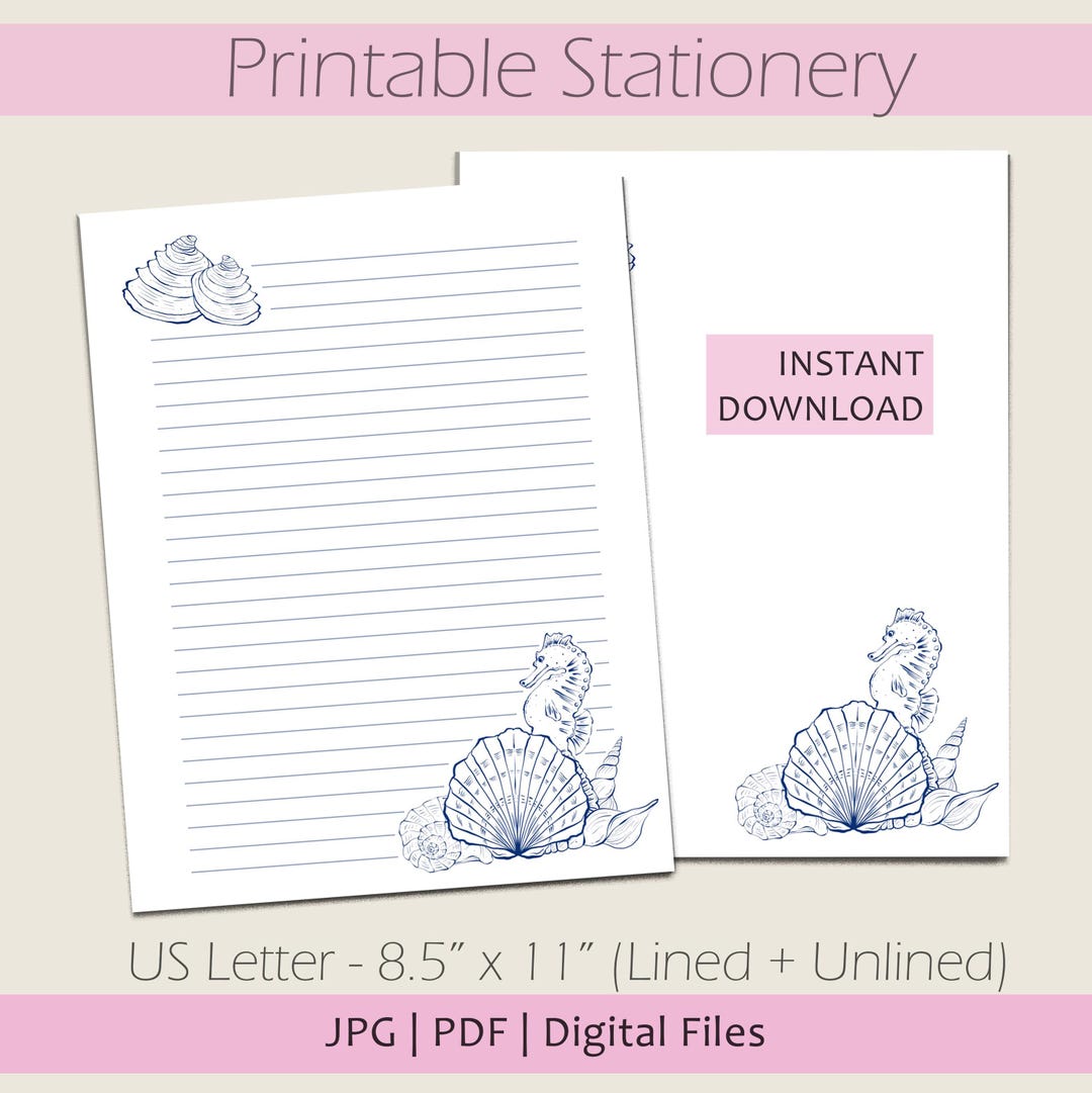 Printable Stationery: Letter Writing Paper With Seashells and Sea Horse ...