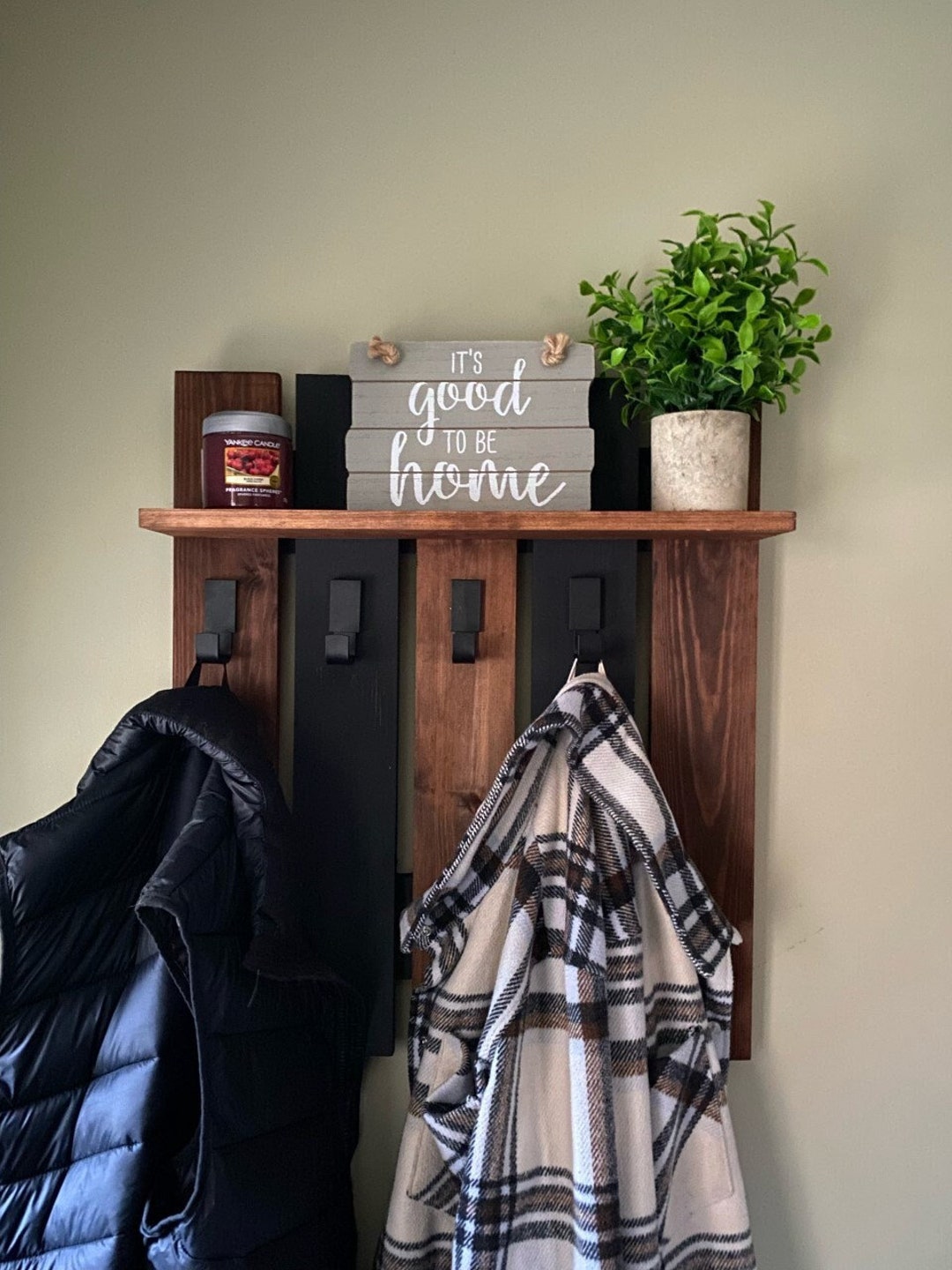 Oak and Matt Black Coat Rack With Shelf - Etsy