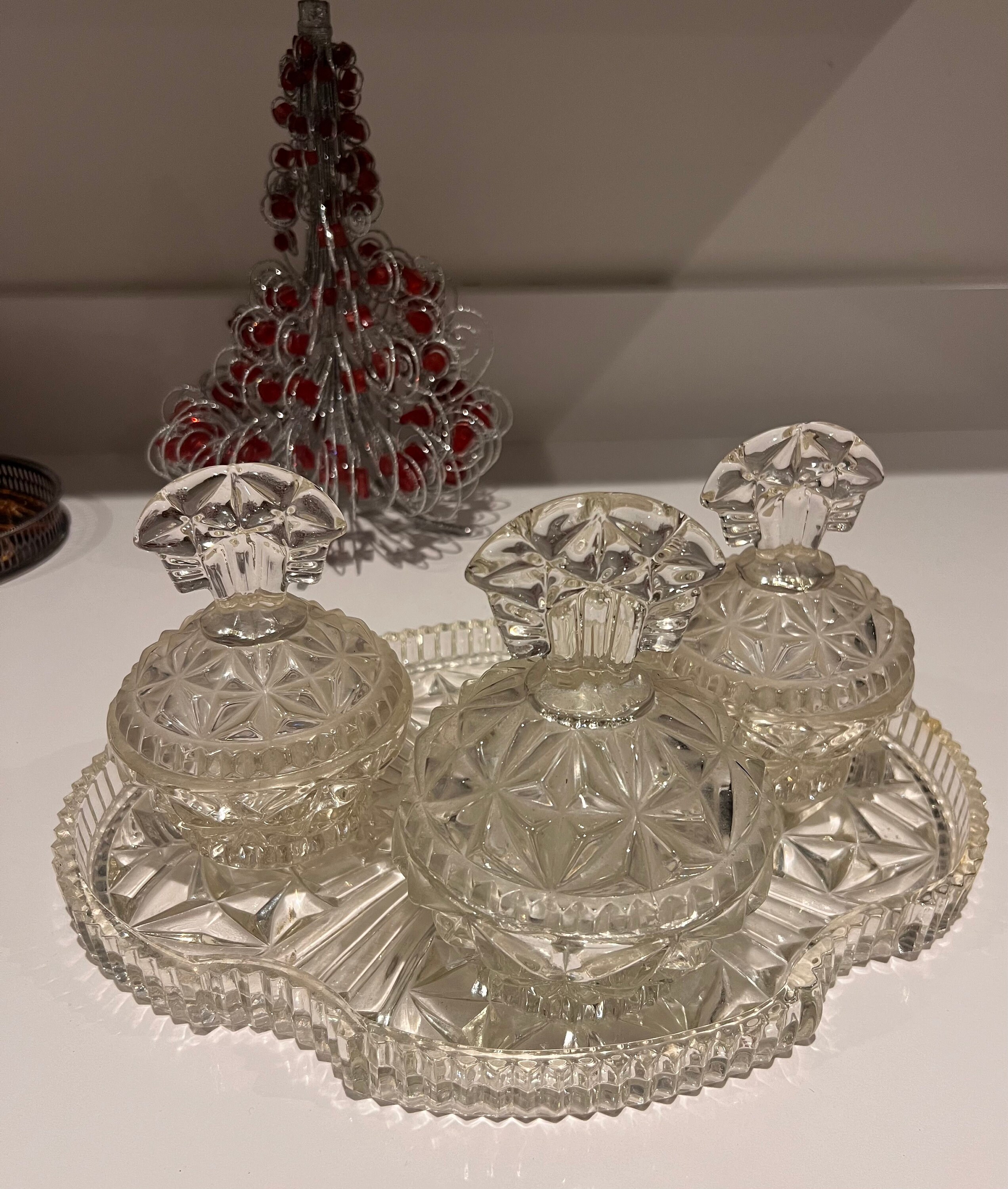 Fine Art Deco Lead Cut Crystal Glass Vanity Dressing Set Perfect Tray ...