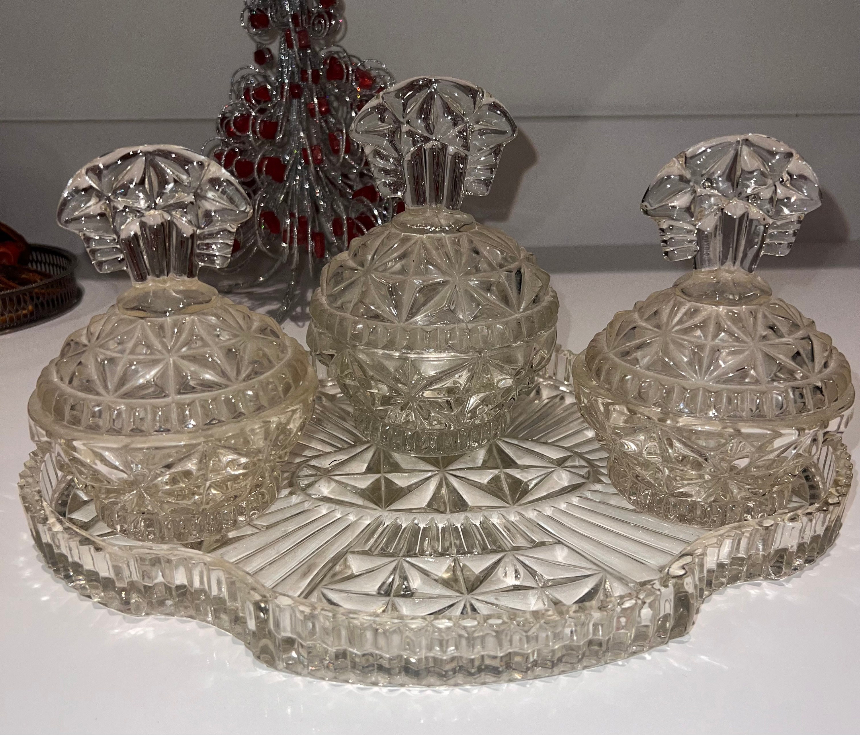 Fine Art Deco Lead Cut Crystal Glass Vanity Dressing Set Perfect Tray ...