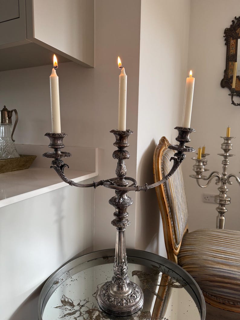 Antique Sheffield Silver Plate Three-arm Candelabrum | Ornate Victorian ...