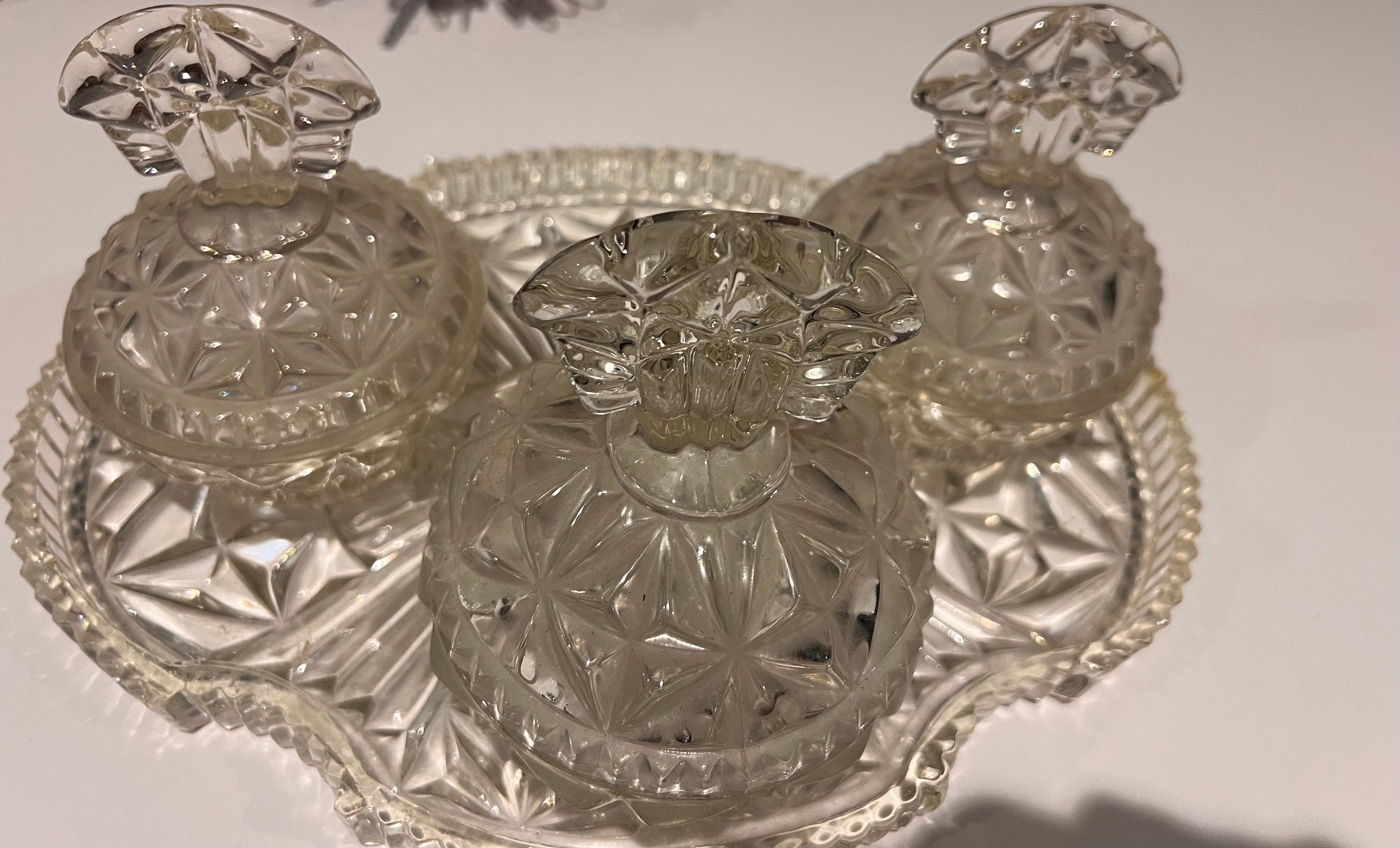 Fine Art Deco Lead Cut Crystal Glass Vanity Dressing Set Perfect Tray ...