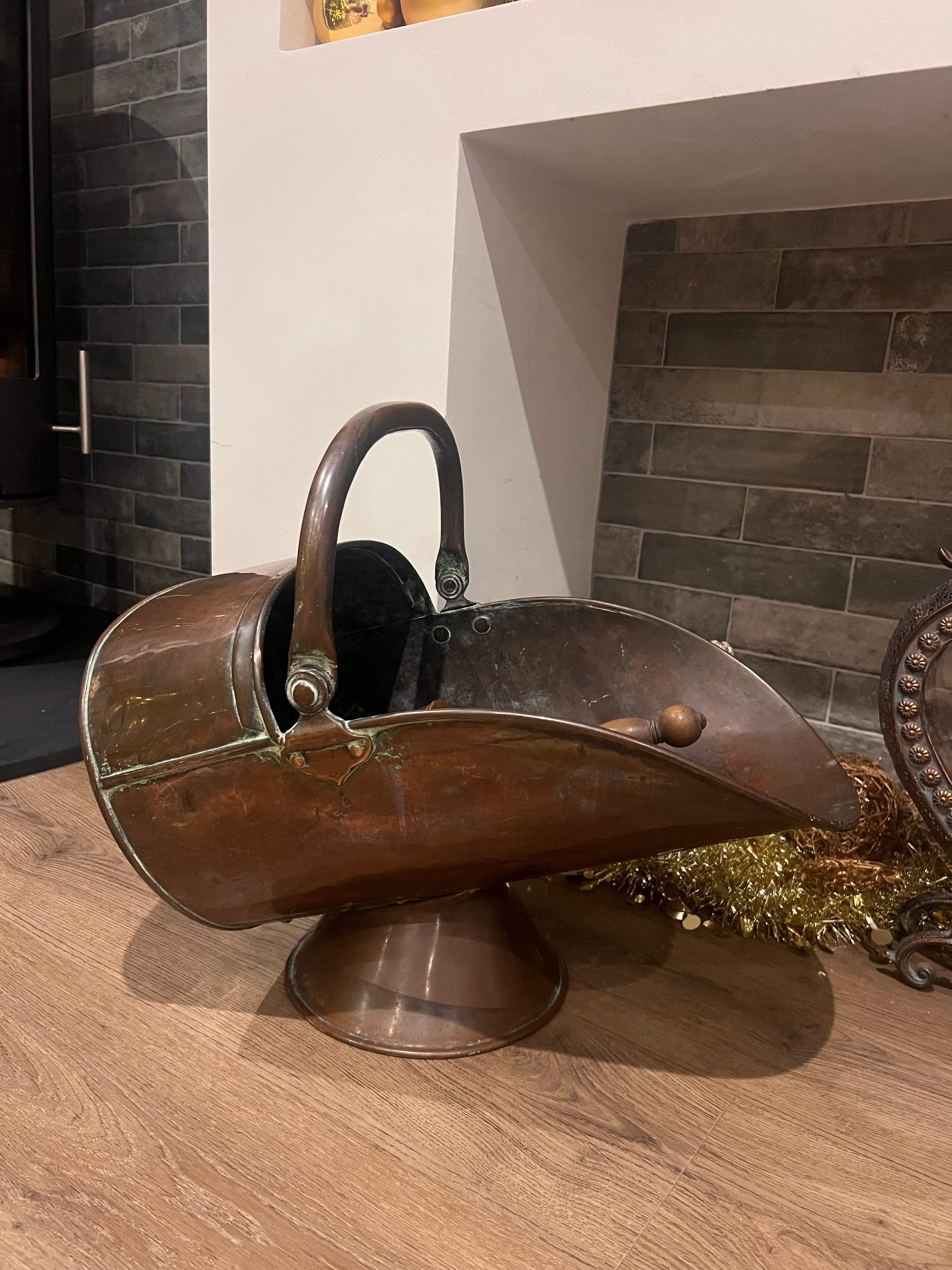 Antique Helmet Fire Bucket English Copper Coal Cutter - Etsy