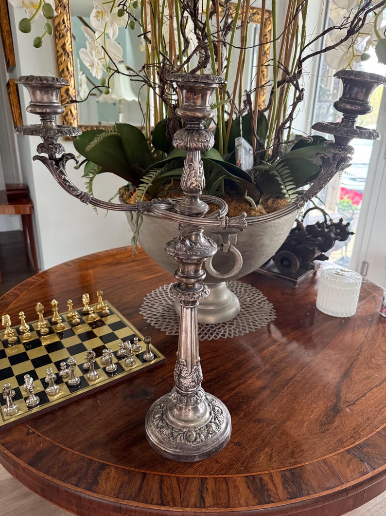 Antique Sheffield Silver Plate Three-arm Candelabrum | Ornate Victorian ...