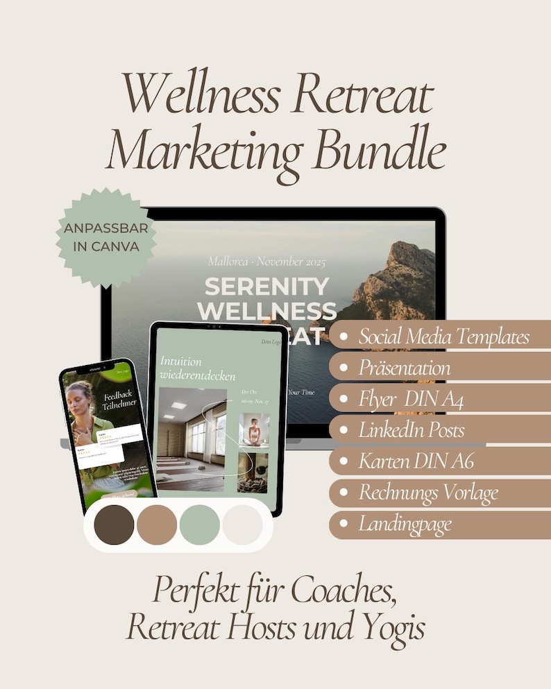 Wellness Retreat Canva Template, Yoga Retreat Marketing Kit, Social ...