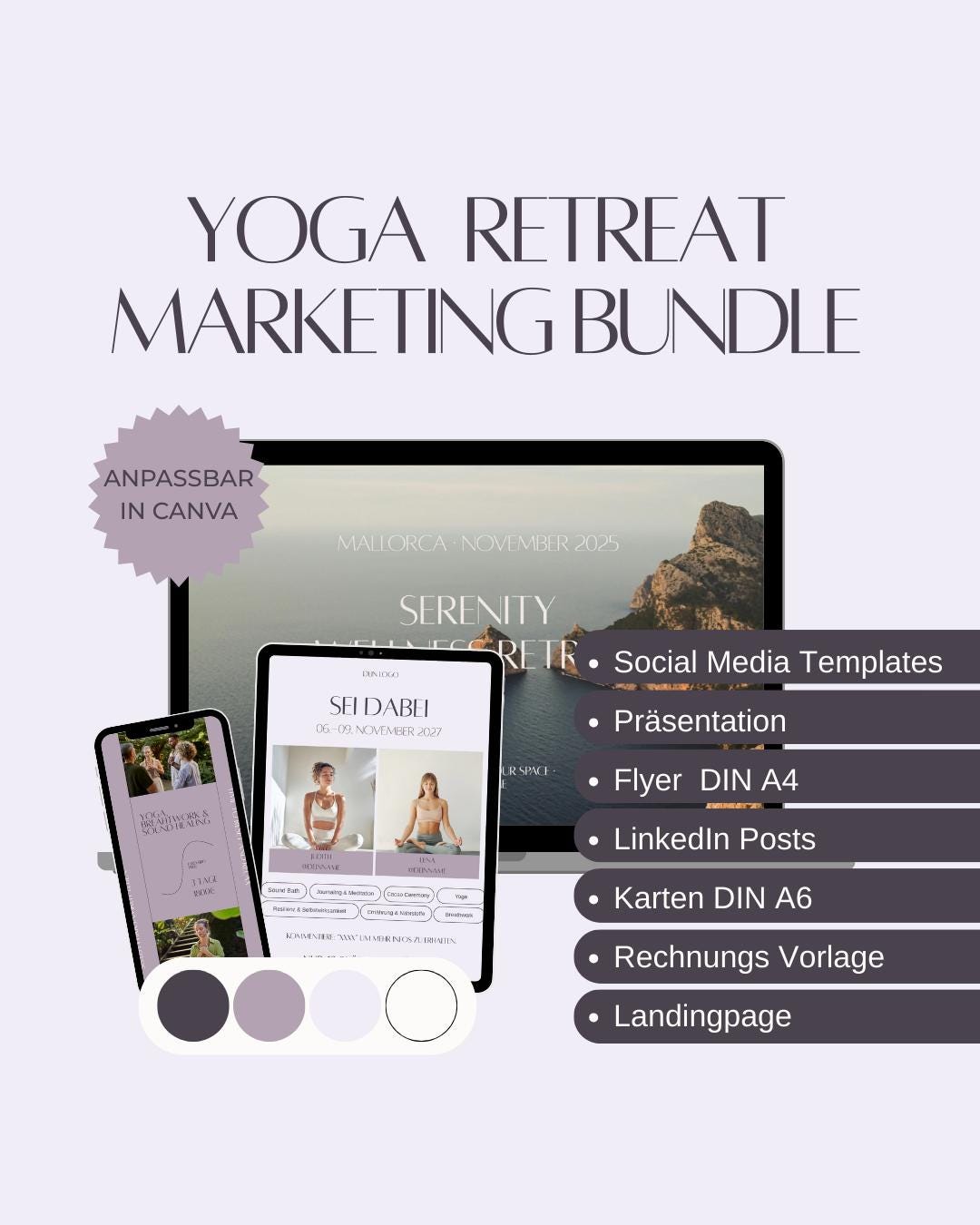 Holistic Retreat Canva Template, Yoga Retreat Marketing Kit, Social ...