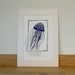 Original Linocut Print 'jellyfish', Blue Ink on White Paper, Ocean ...